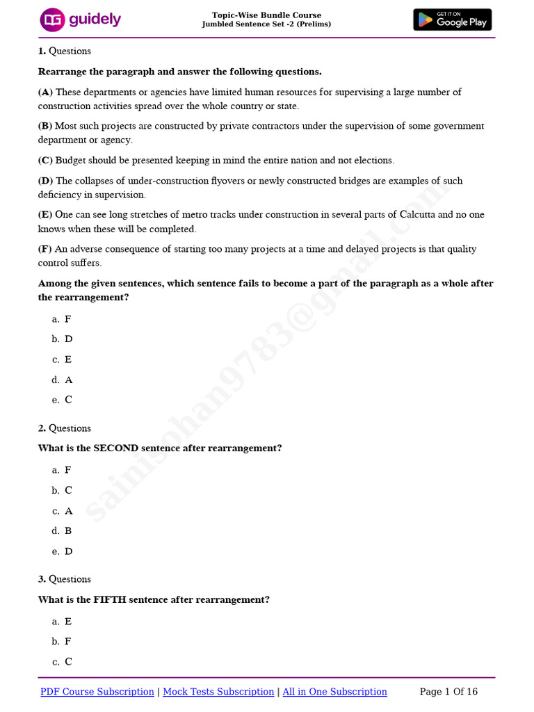 Jumbled Sentence Set - 2 (Prelims) | PDF | Apple Inc. | Steve Jobs