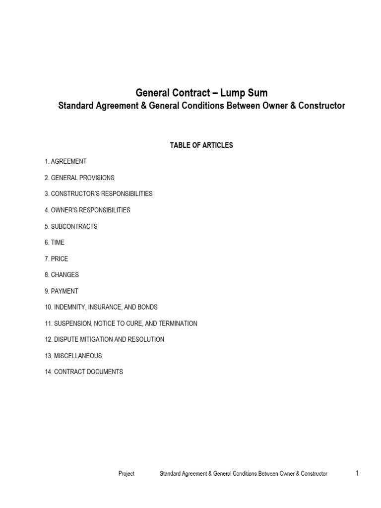 GC - Lump Sum Contract | PDF | Indemnity | Employment