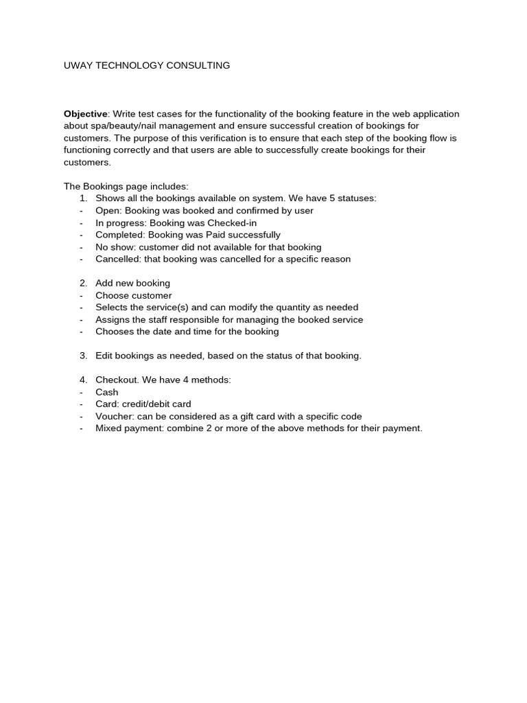 Uway Technology Consulting - Testing Brief | PDF