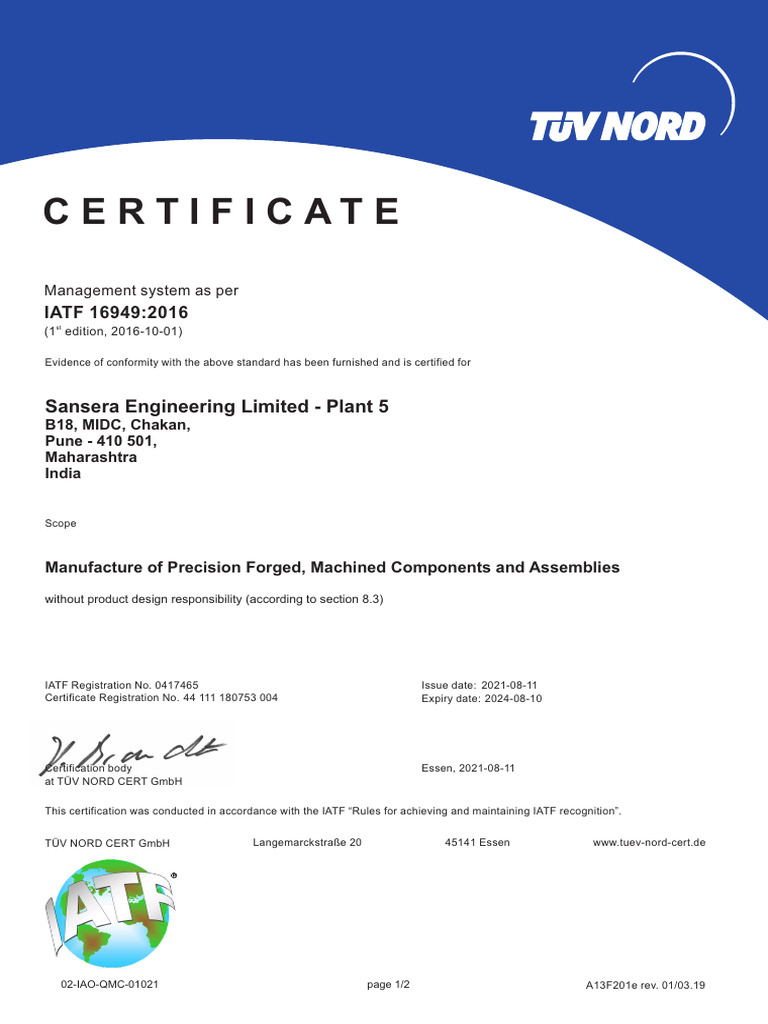 P5 IATF Certificate No. 0417465 | PDF | Business