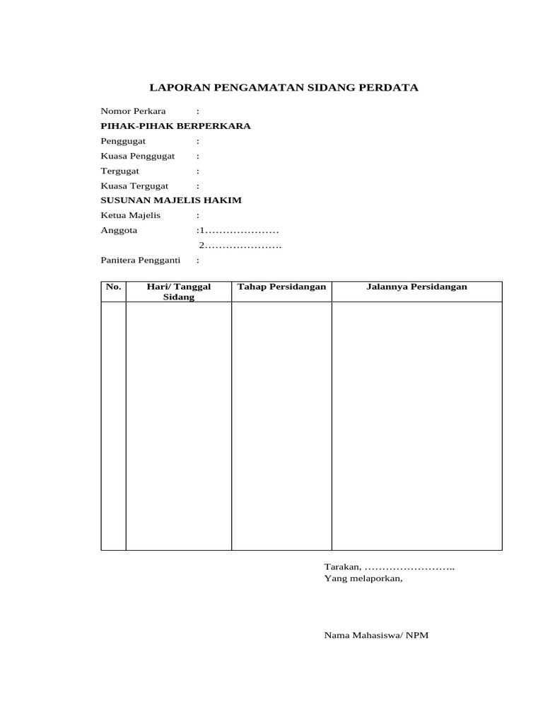 Laporan Pengamatan Persidangan Perdata | PDF