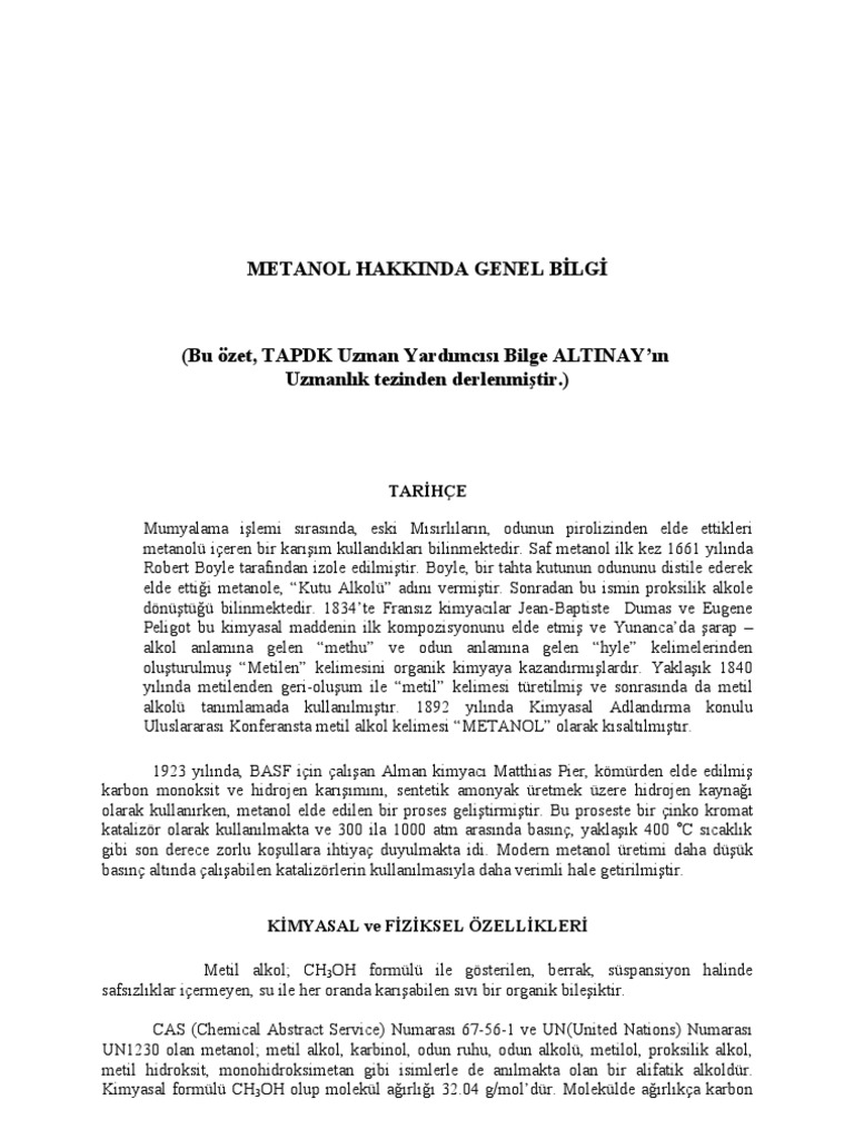 Metanol Hakkinda Genel Bi̇lgi̇ | PDF