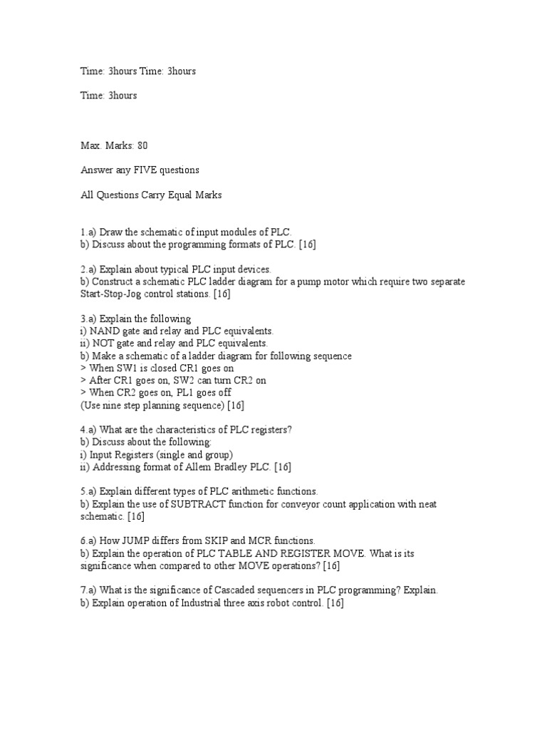 PLC Question Papers | PDF | Programmable Logic Controller | Digital Electronics
