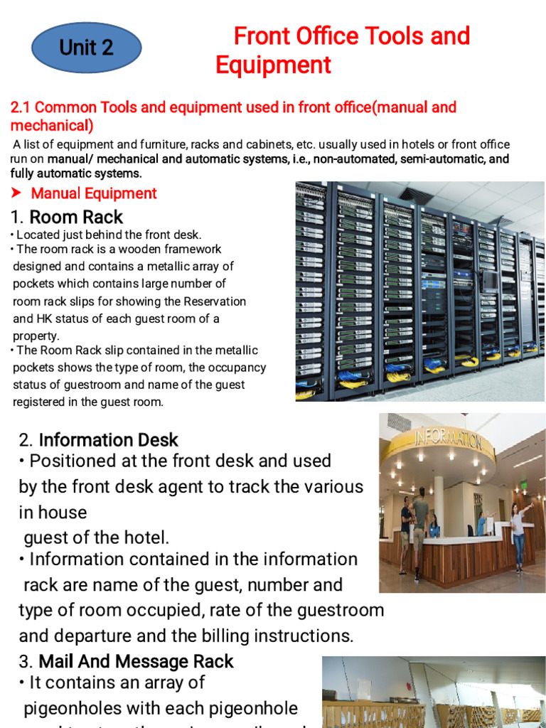 Unit 2 Front Office tools and equipments | PDF | Room | Credit Card