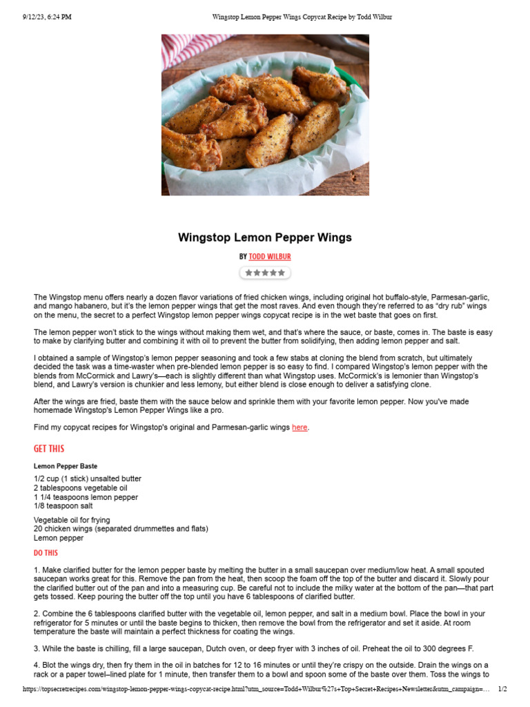Wingstop Lemon Pepper Wings Copycat Recipe | PDF | Foods | Cooking