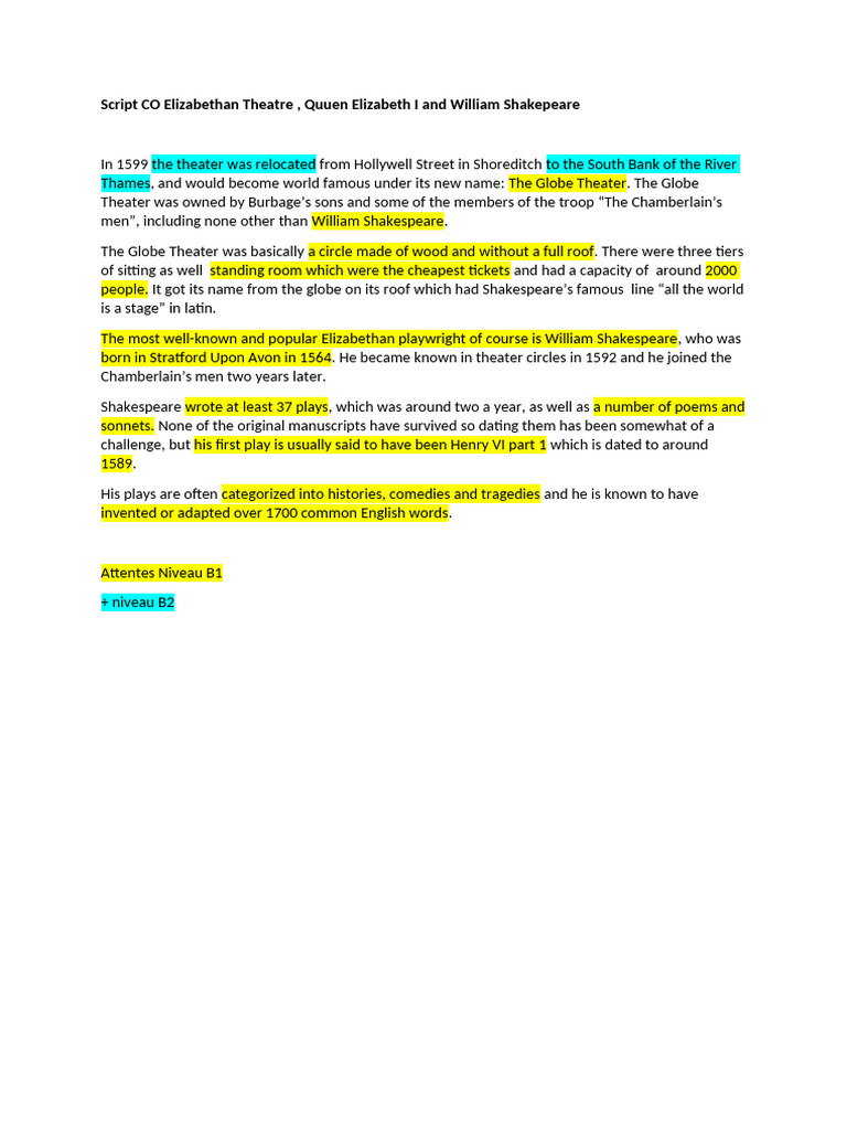 Script CO Elizabethan Theatre | PDF