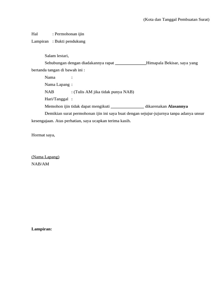 Format Izin Tidak Mengikuti Rapat | PDF