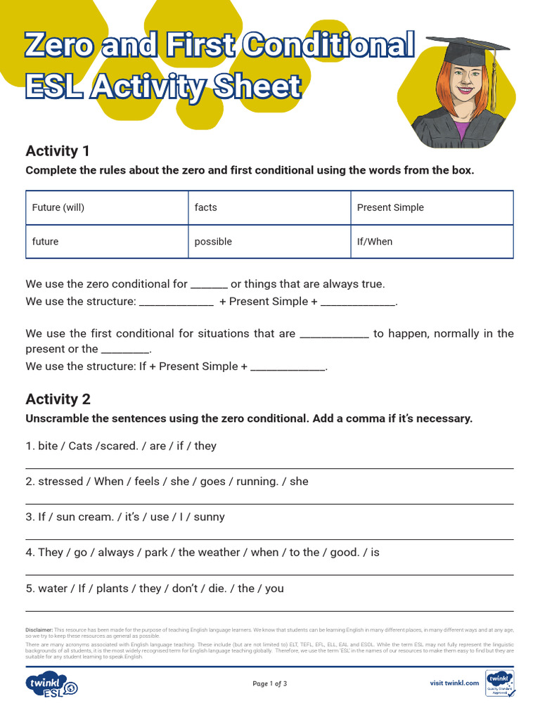 T 1724664627 Esl Zero and First Conditional Activity Sheet Teens A2 Ver ...