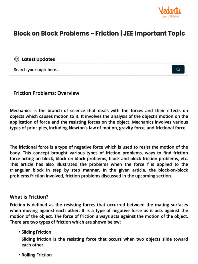 Block On Block Problems - Friction - JEE Important Topic | PDF