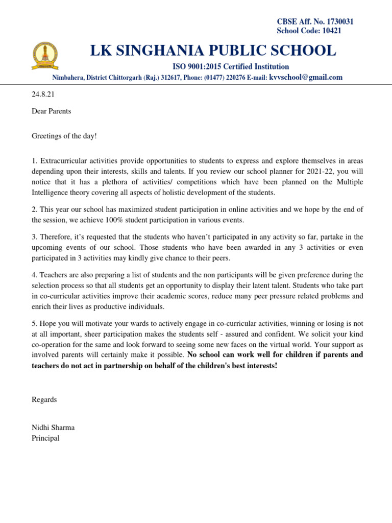 Extracurricular Activities Circular | PDF