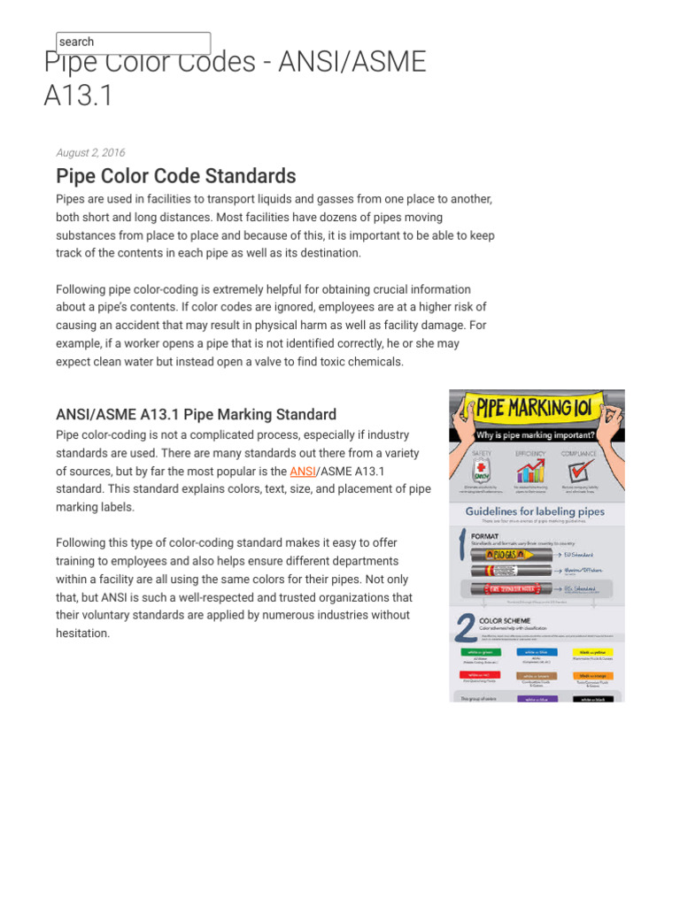 Pipe Color Codes - ANSI - ASME A13.1 - Creative Safety Supply | PDF | Pipe (Fluid Conveyance ...