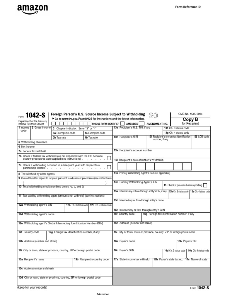 Formulario de Impuestos 1042-S Amazon | PDF | Internal Revenue Service ...