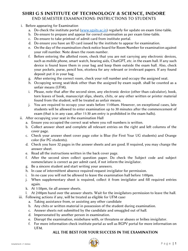 2025-APR-Instructions To Students | PDF