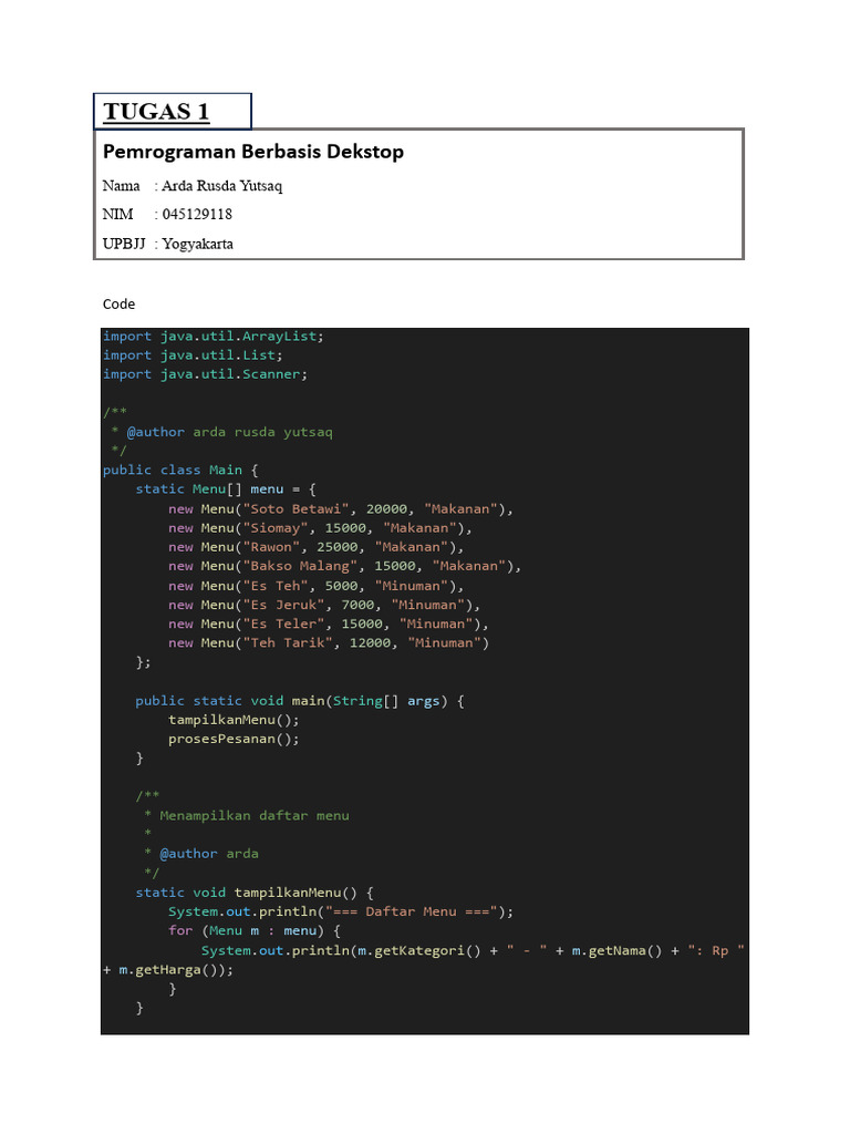 Praktikum Tugas 2 - Pemrograman Berbasis Dekstop | PDF