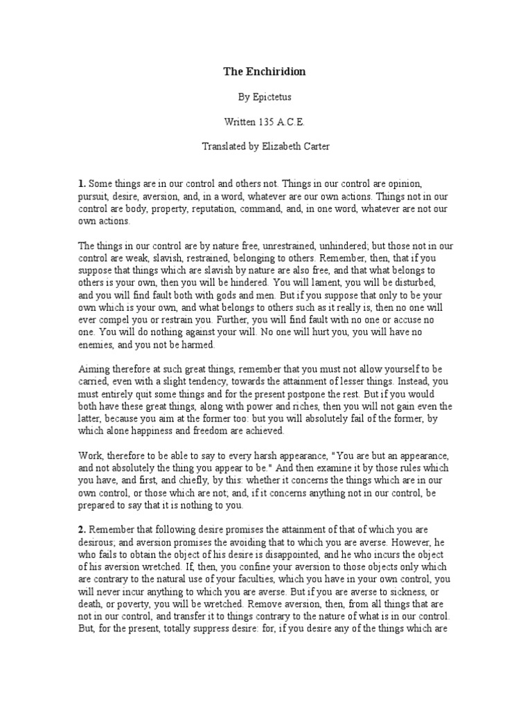 The Enchiridion - Epictetus | PDF | Epictetus | Good And Evil