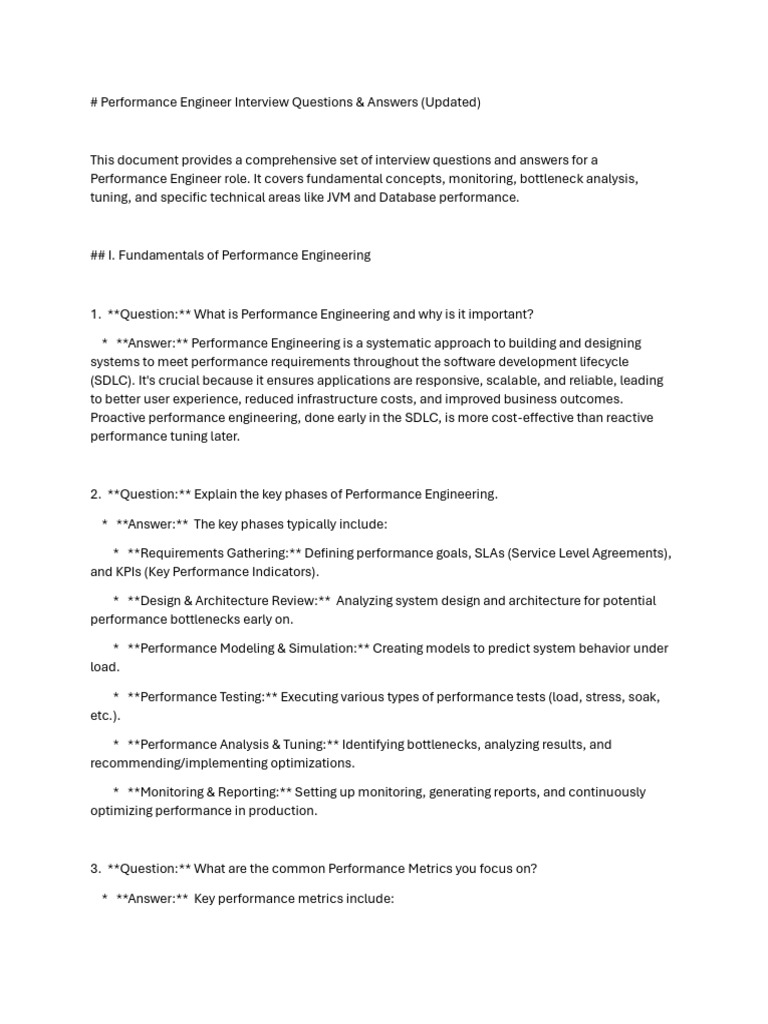 Performance Engineer Interview Guide | PDF | Databases | Database Index