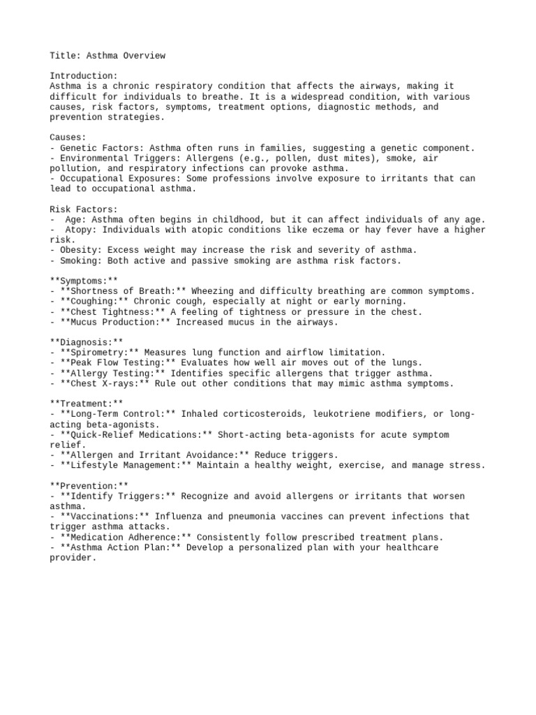 Comprehensive Asthma Guide: Causes, Symptoms, Treatment | PDF