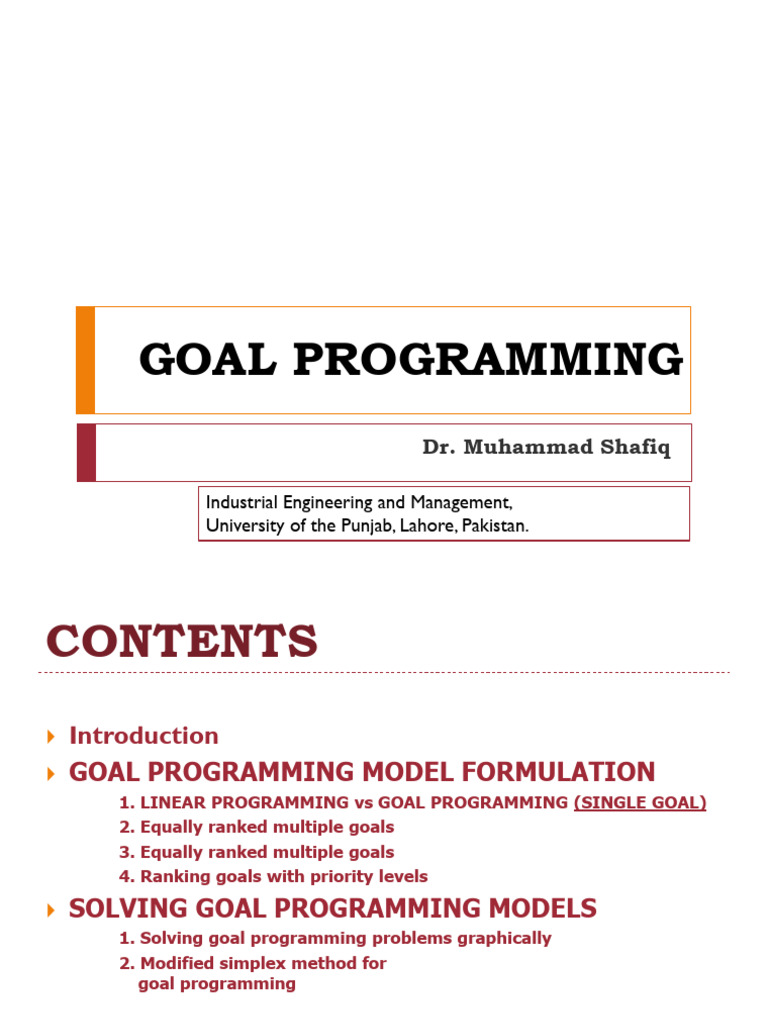 Lec 10. Goal Programming | PDF | Linear Programming | Mathematical Optimization
