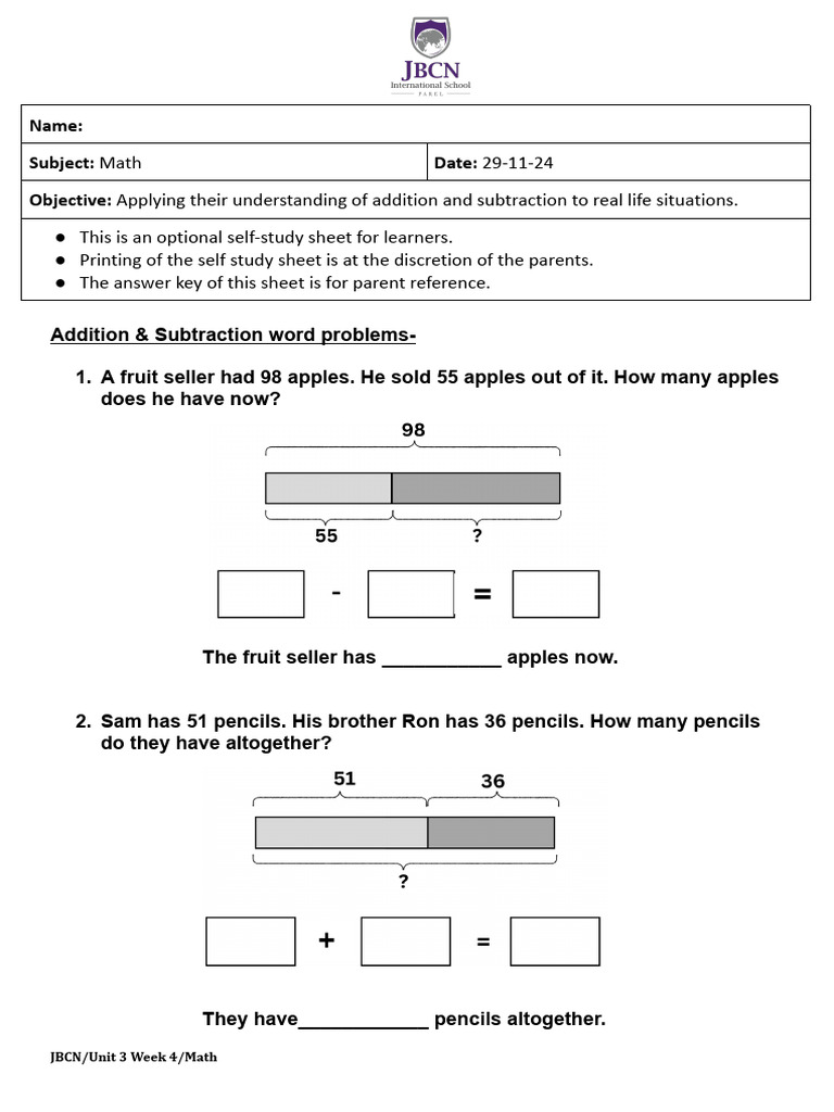 Unit 3 Math Self Study Sheet 1 Week 4 | PDF | Mathematics | Science