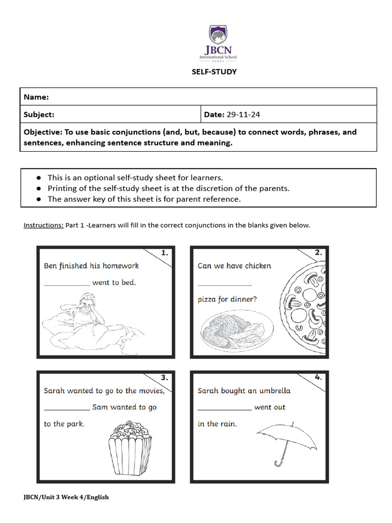 Unit 3 English Self Study Week 4 Sheet 2 | PDF