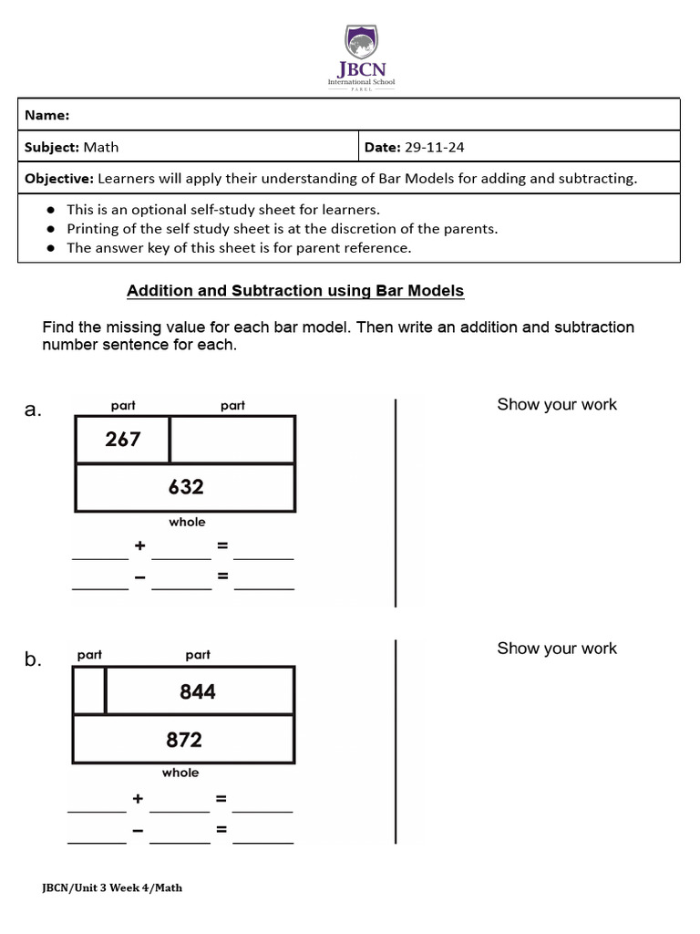 Unit 3 Math Self Study Week 4 Sheet 2 | PDF
