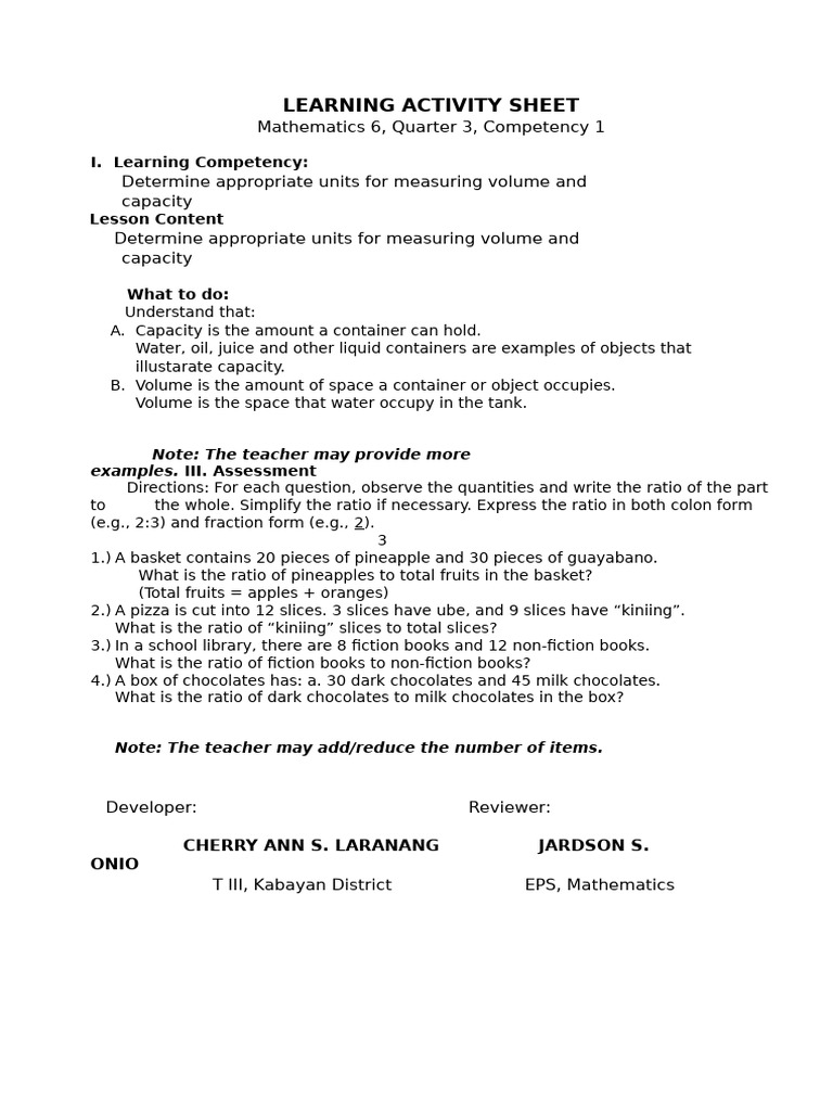 Math6 - Q2 - LC1 - Describe The Relationship Between Quantities Using Ratio For Part Whole ...