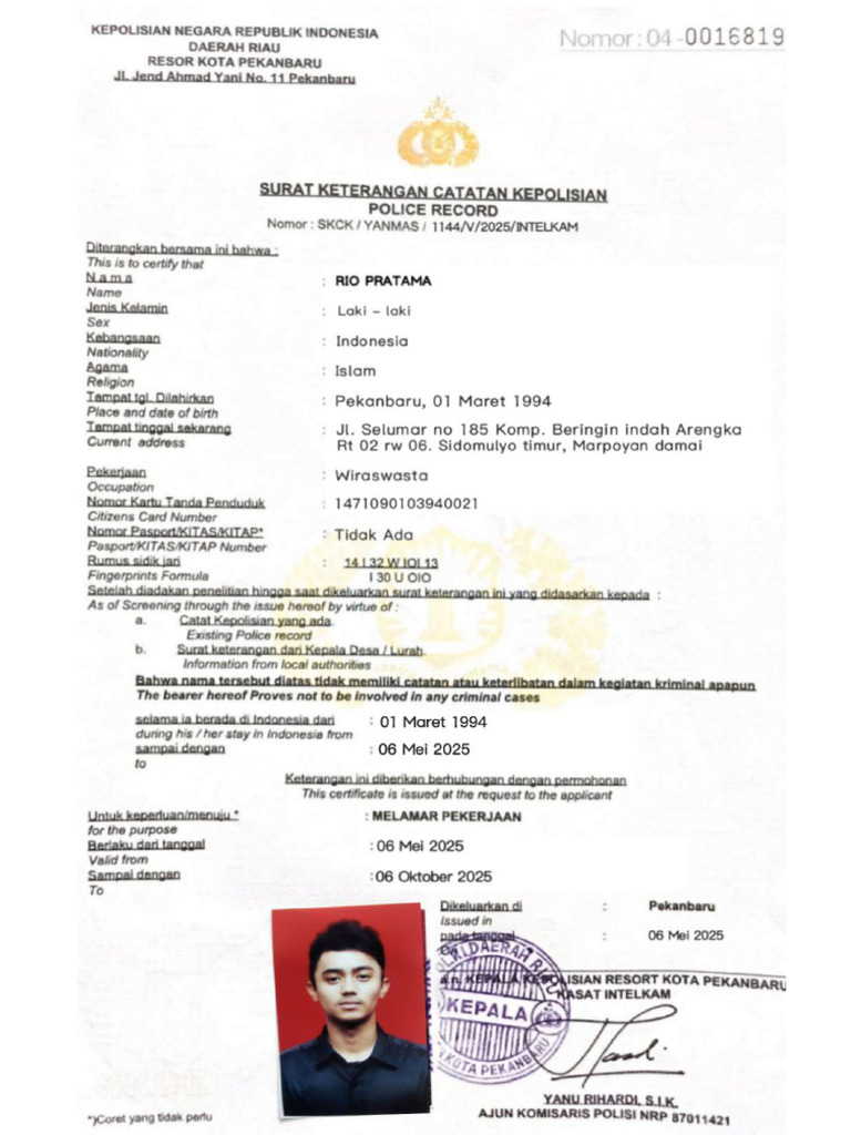 Scan SKCK Rio Pratama | PDF