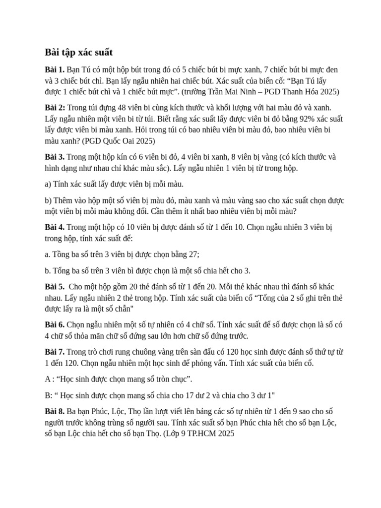Bai tap Xác Xuât | PDF