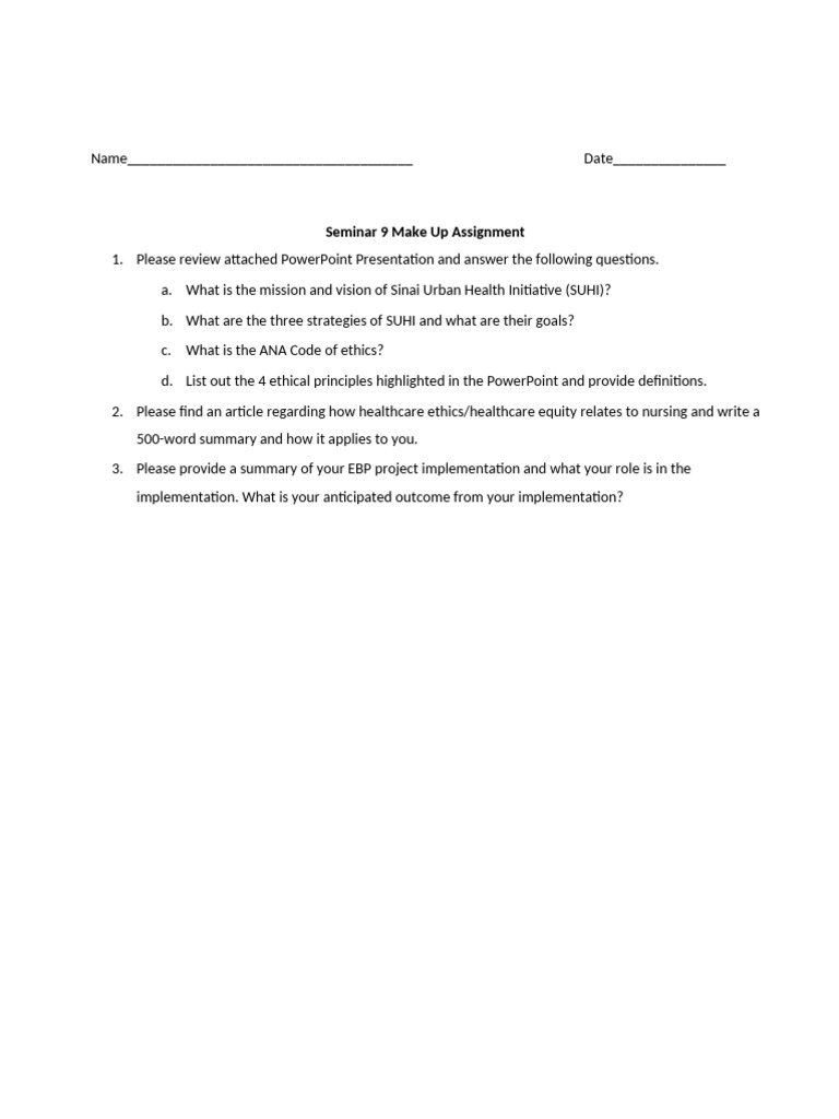 SUHI Seminar 9 Make Up Assignment Guide | PDF