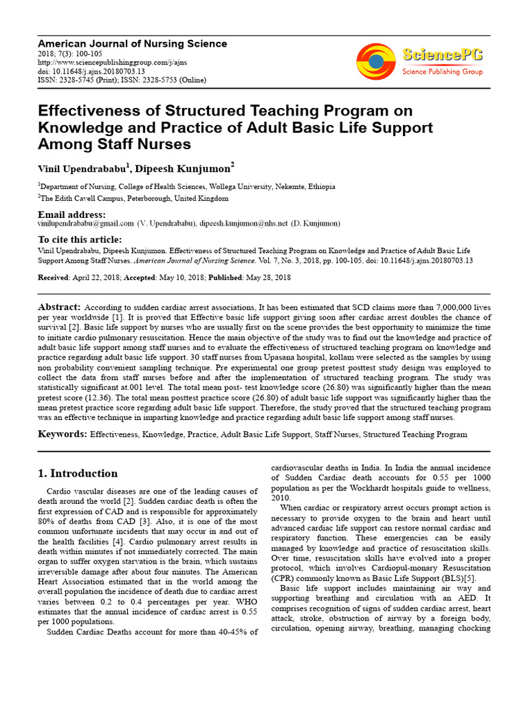 Effectiveness of Structured Teaching Program On | PDF | Cardiac Arrest ...