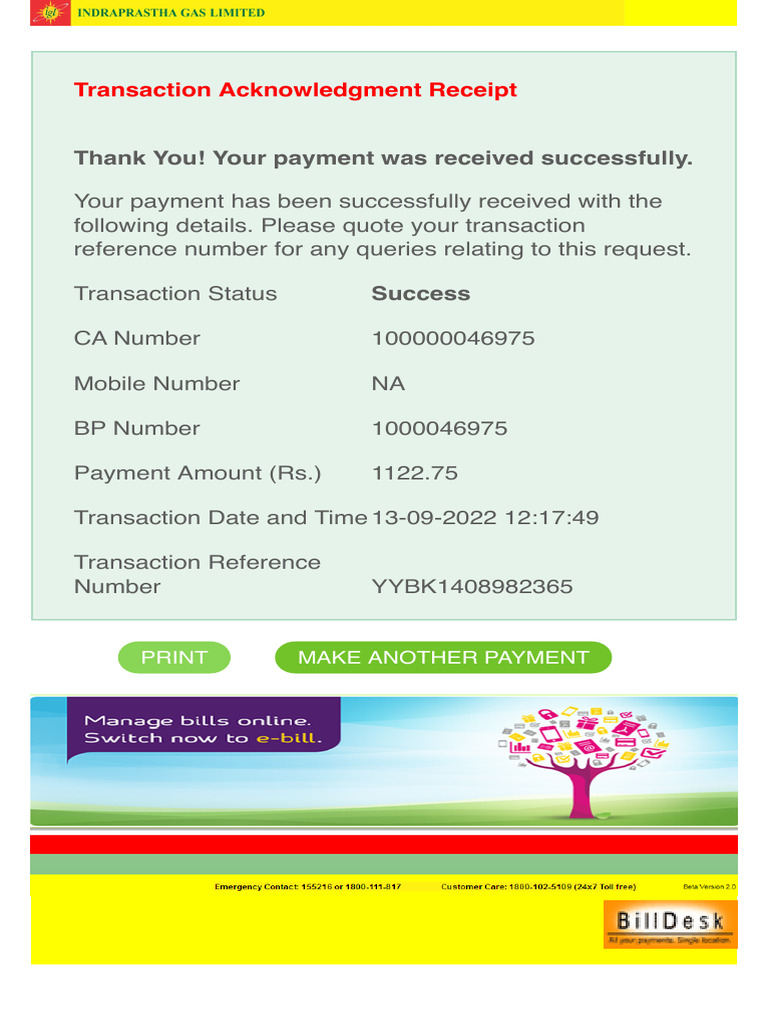 Indraprastha Gas Payment Acknowledgment Receipt | PDF