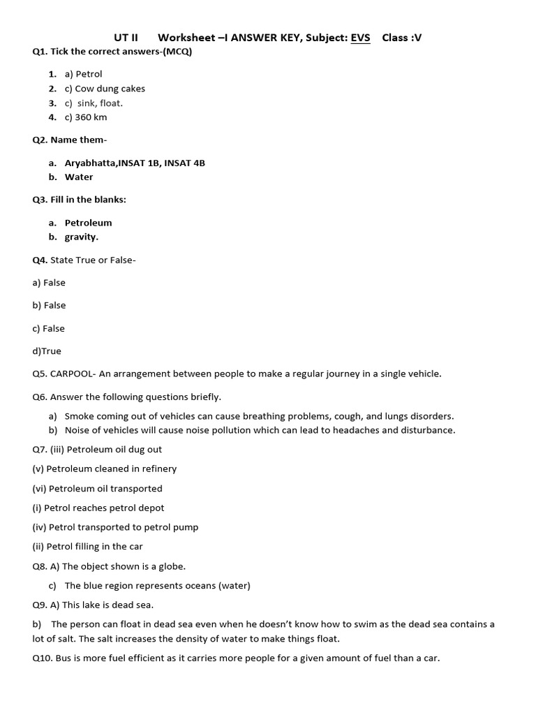 Class 5 UT II Worksheet 1 | PDF