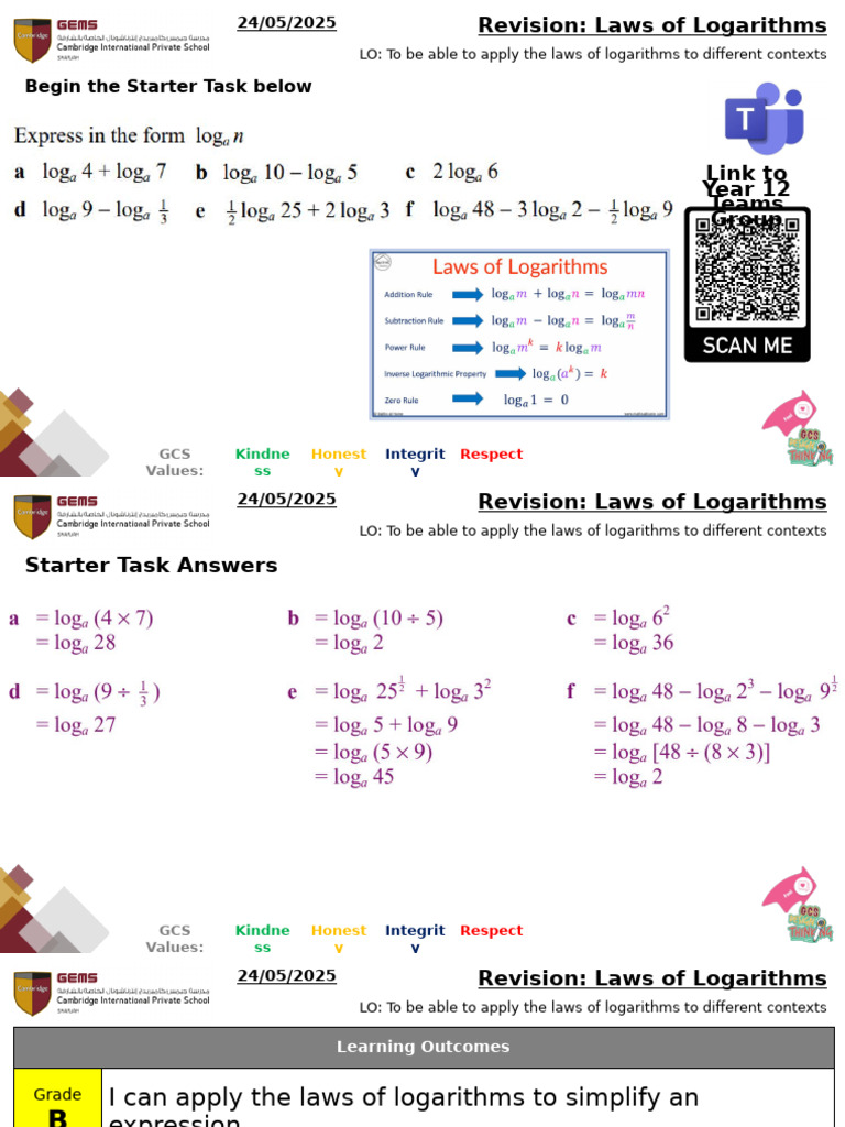 Laws of Logarithms Revision Guide | PDF | Logarithm | Mathematics
