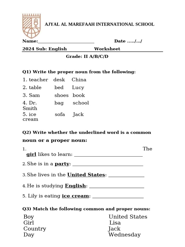English Worksheet For Grade 2 | PDF
