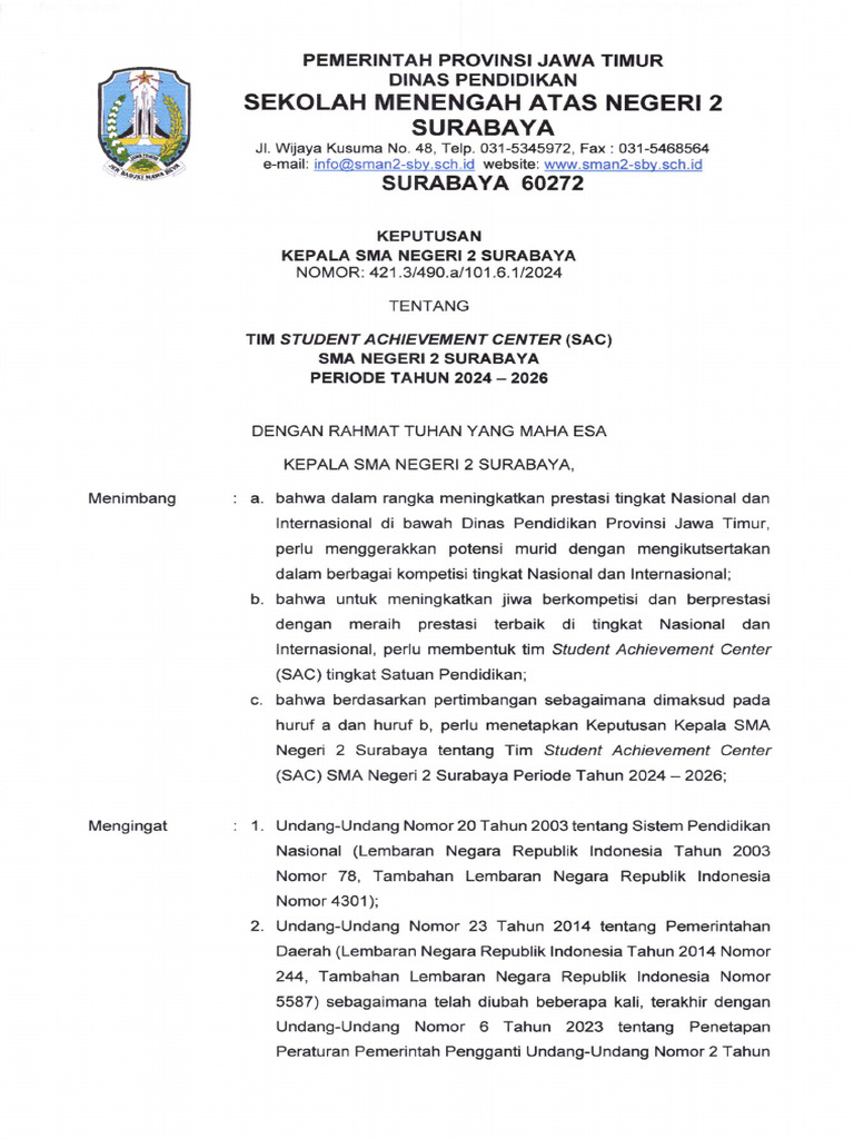 SK Tim Student Achievement Center (SAC) Periode 2024-2026 | PDF
