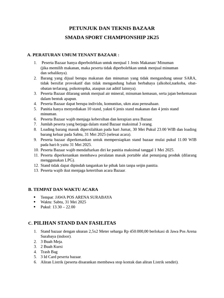 Petunjuk Dan Teknis Bazaar SSC 2K25 | PDF