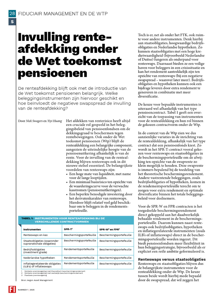 Invulling Rente-Afdekking Onder de Wet Toekomst Pensioenen: Fiduciair ...