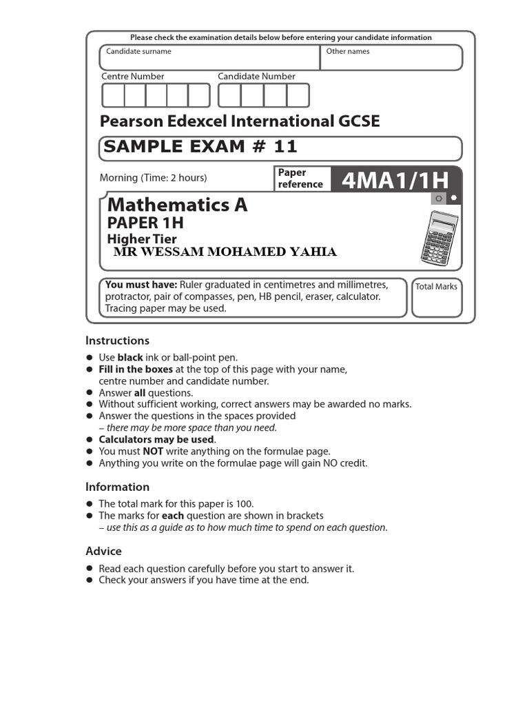 Edexcel GCSE Maths Paper 1H 2025 Guide | PDF | Area | Volume
