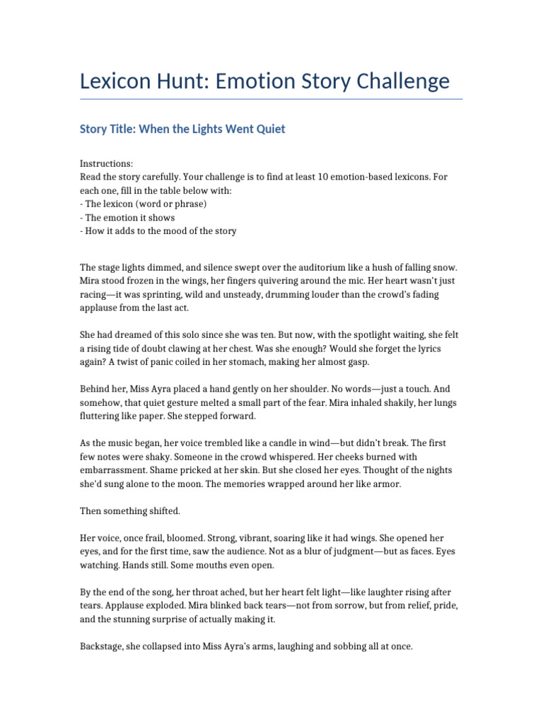 Lexicon Emotion Story Challenge | PDF