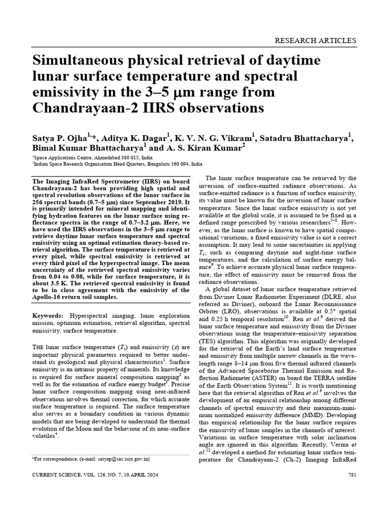 Simultaneous Physical Retrieval of Daytime Lunar Surface Temperature ...