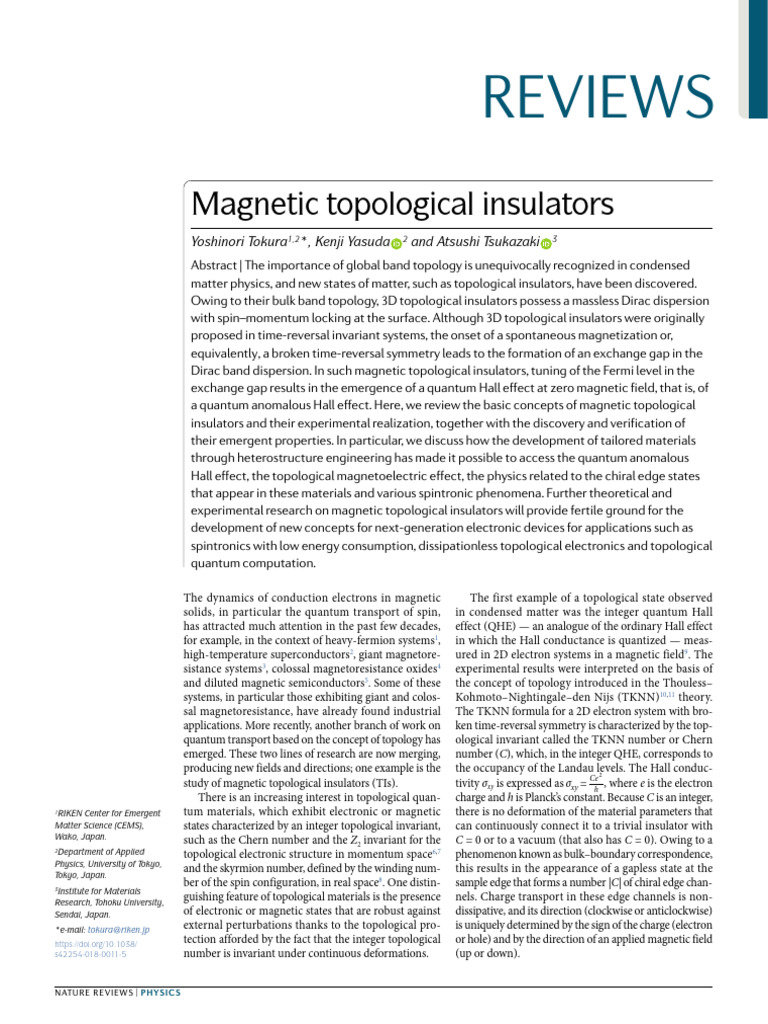 Magnetic topological insulators | PDF | Spin (Physics) | Ferromagnetism