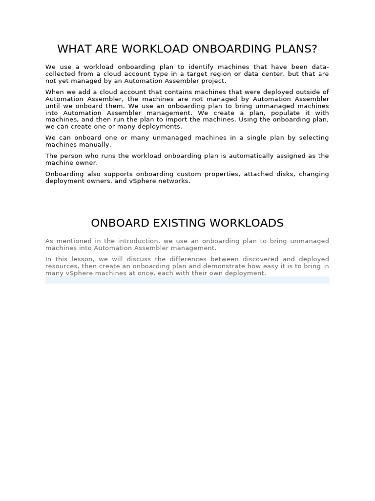 WHAT ARE WORKLOAD ONBOARDING PLANS | PDF