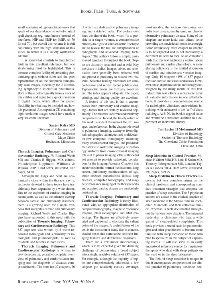 Mohammed 2005 Book Review Thoracic Imaging Pulmonary and Cardiovascular ...