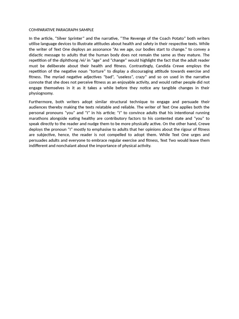 COMPARATIVE PARAGRAPH SAMPLE | PDF