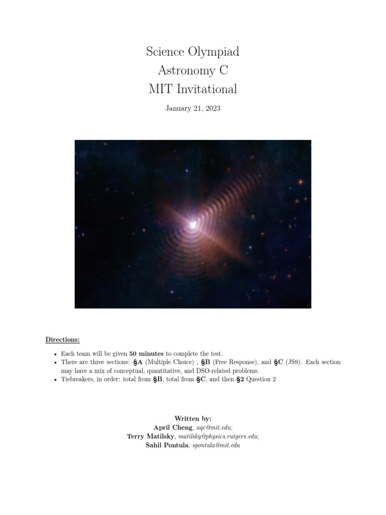 MIT Invitational 2023 Sample Test Astronomy ScienceOlympiad | PDF ...