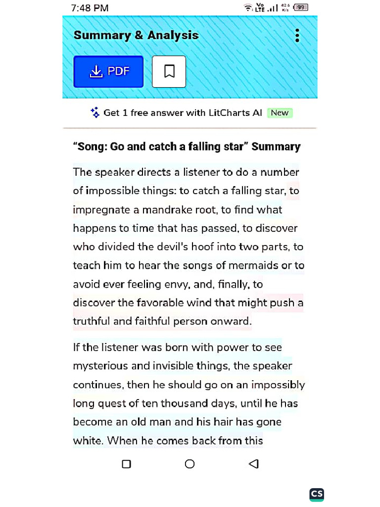 Go and Catch A Falling Star | PDF