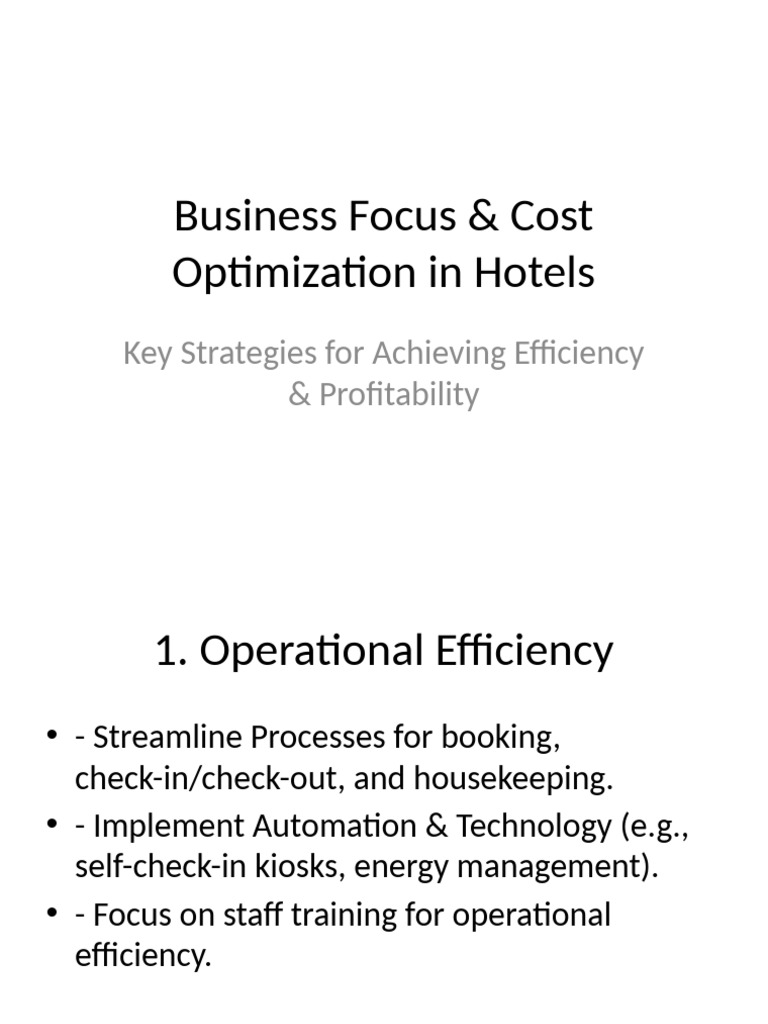 Business Focus and Cost Optimization in Hotels | PDF