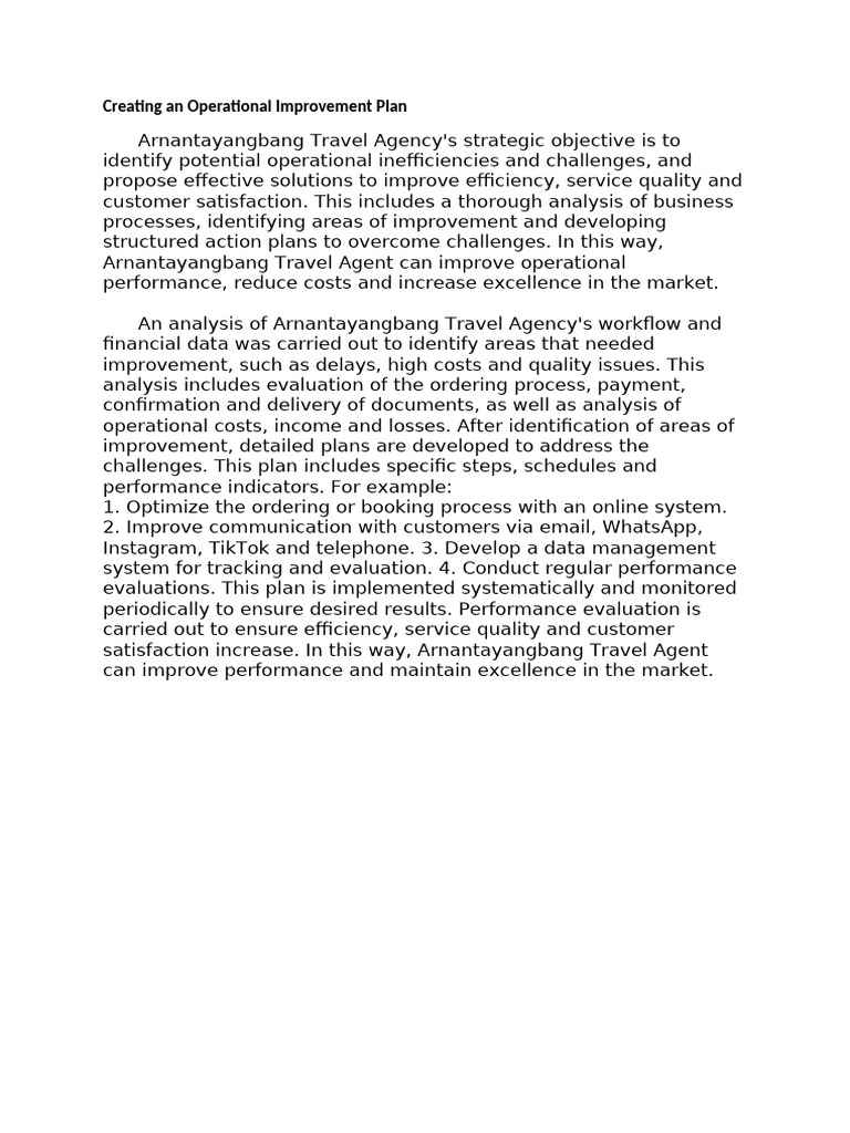 Creating An Operational Improvement Plan | PDF