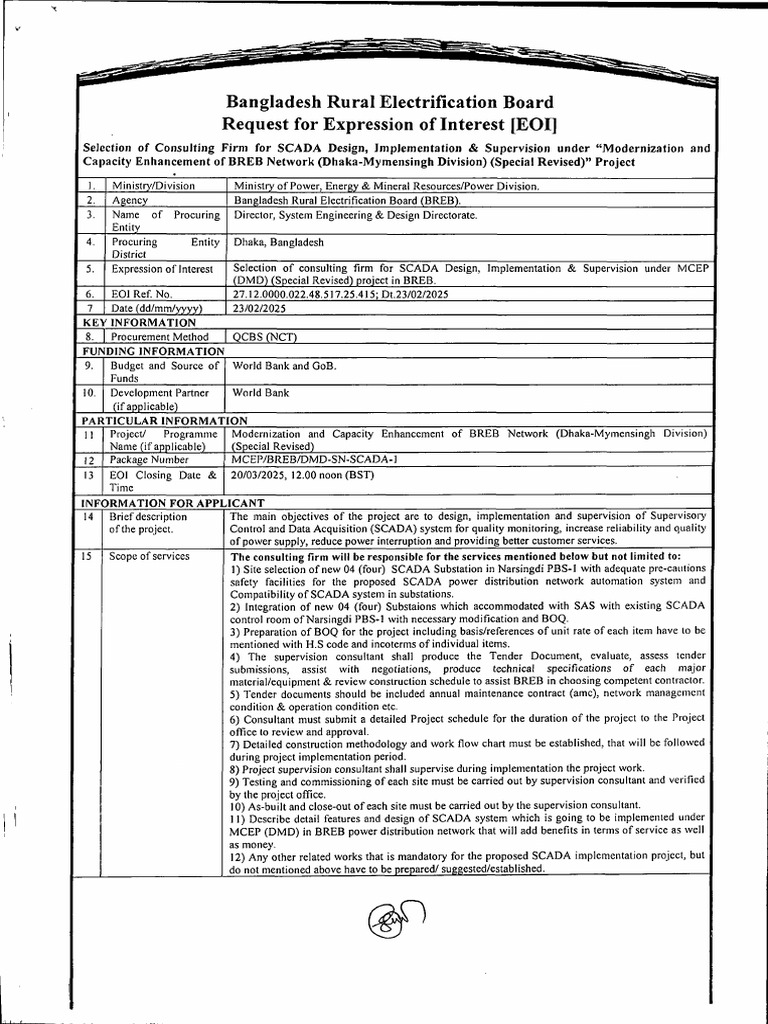 EOI Notice and TOR SCADA | PDF | Scada | Specification (Technical Standard)