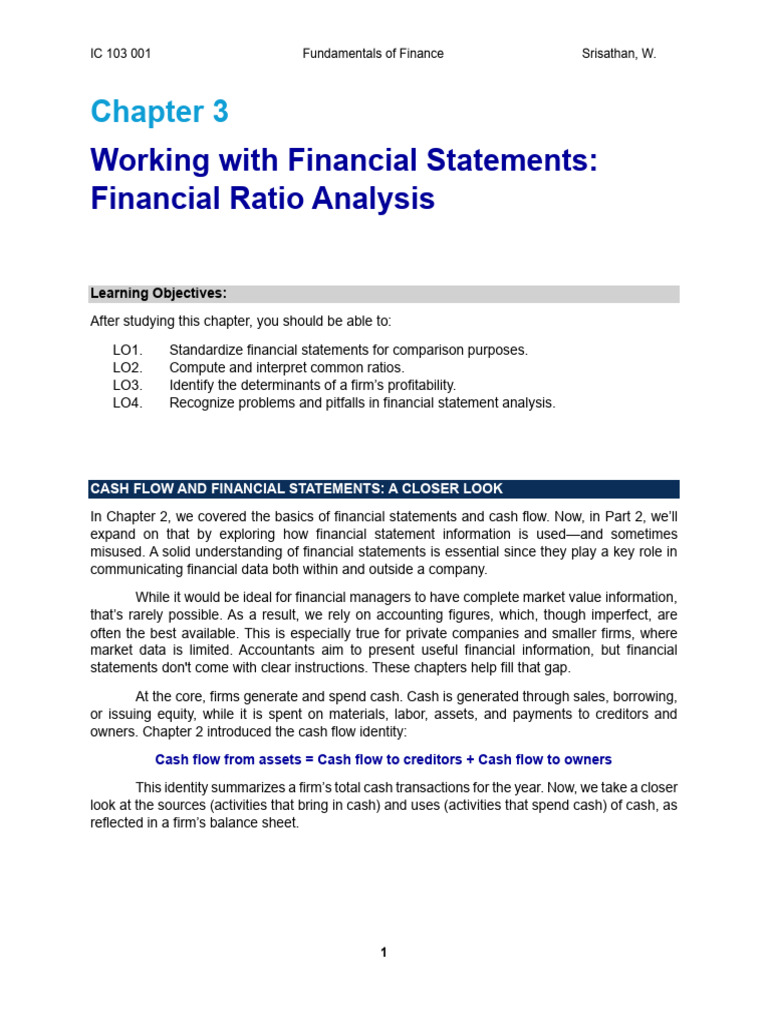 Chapter 3 - Working With Financial Statements Financial Ratio Analysis ...